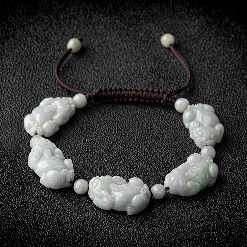 Natural Jade Burma Emerald Pixiu Bead Bracelet Adjustable Bangle ...