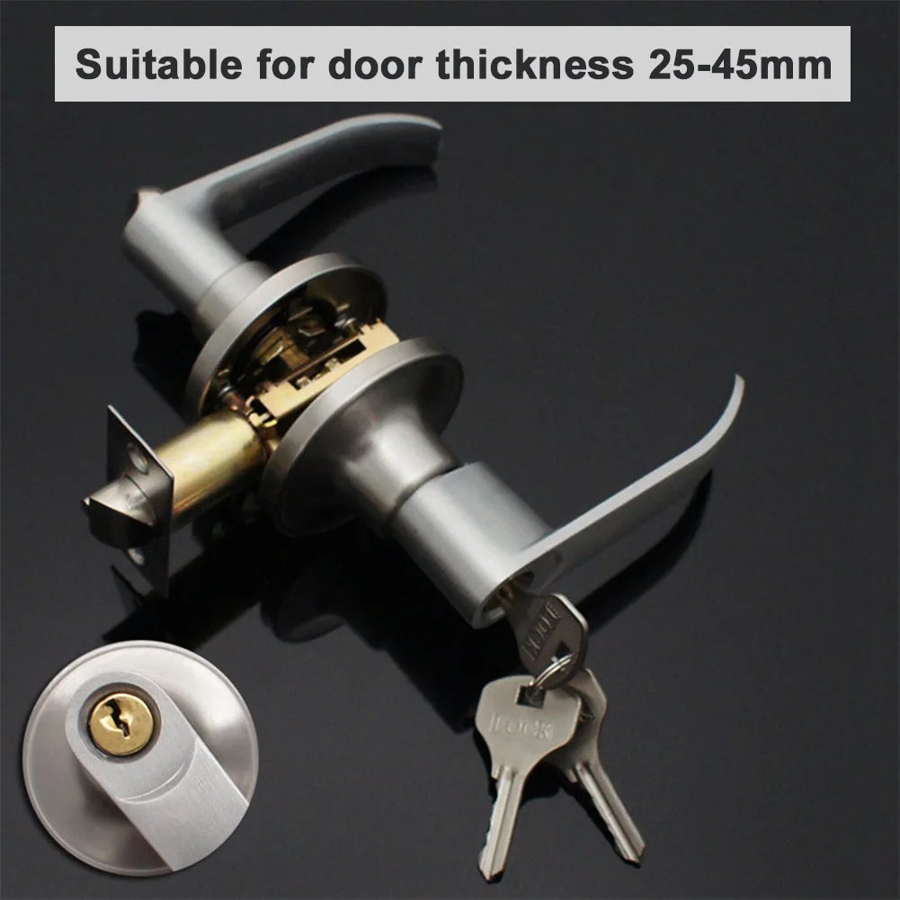 Door-Lever-Lock-with-3-Keys-Locking-Door-Handle-Stainless-Steel ...
