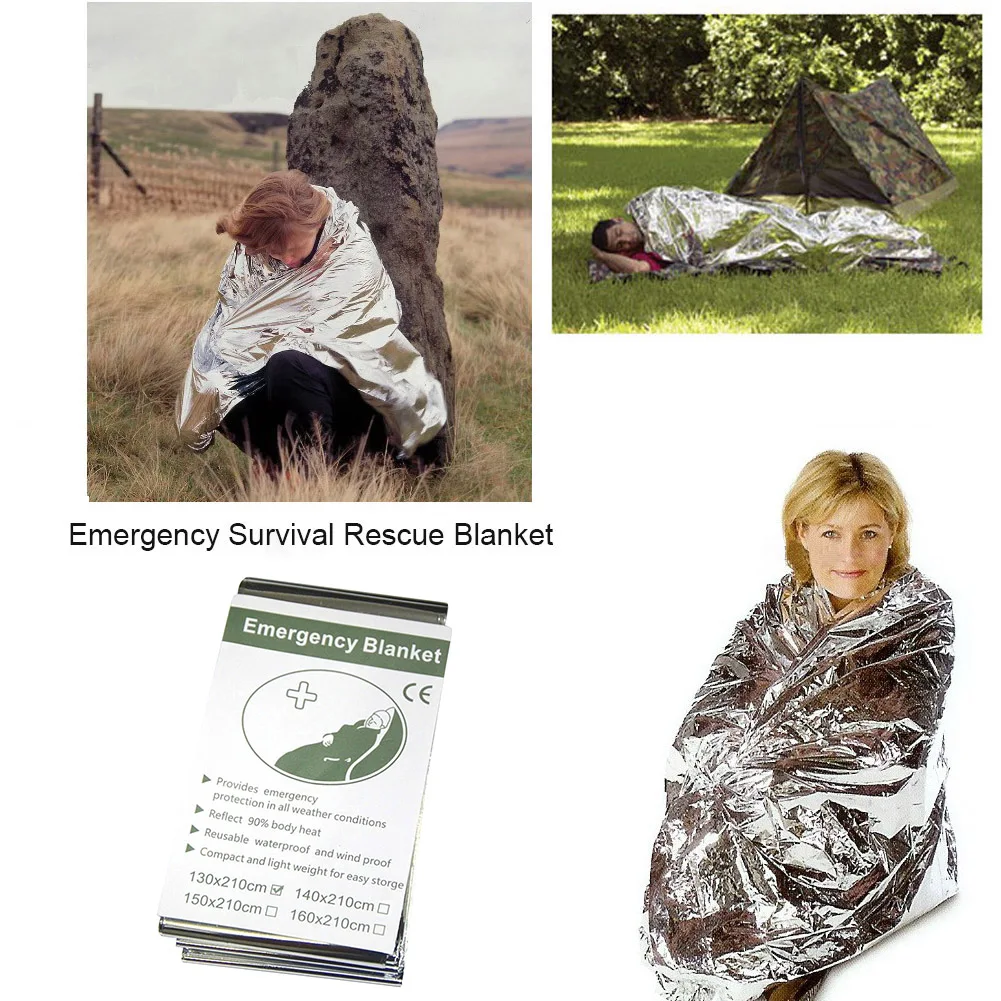 1/10PCS Emergency Blanket Kit Military Rescue Windproof Foil Thermal ...