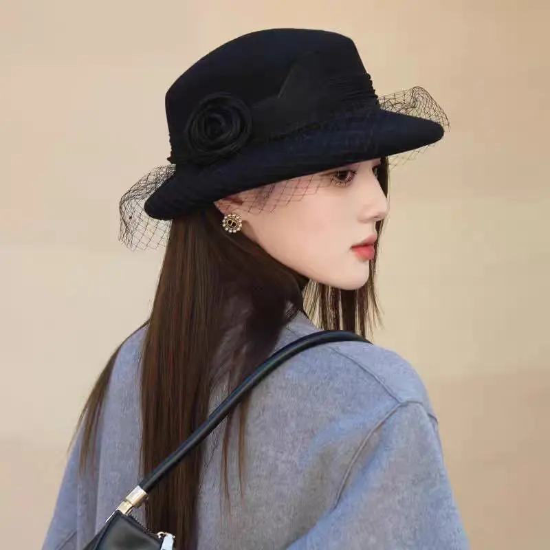 Autumn Winter 100% Wool Hat Bell Hat Women's French Elegant Retro ...