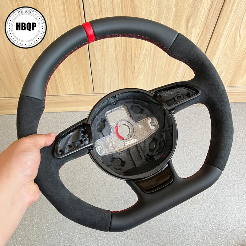 Leather-flat-bottomed-steering-wheel-sports-for-Audi-A3-A4-A5-Upgrade ...