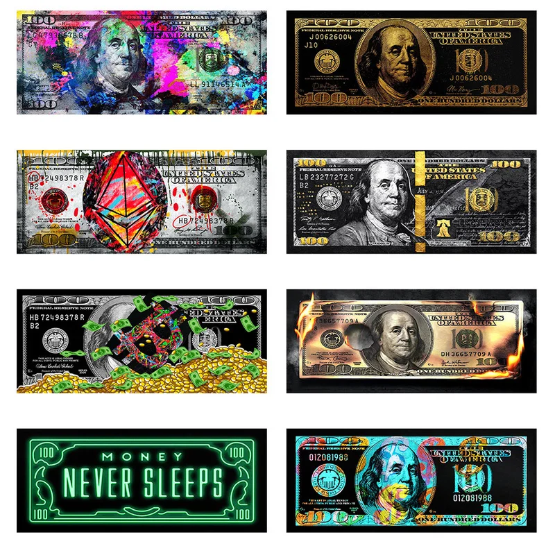 Wall-Art-Poster-Gold-Modern-Popular-Colorful-Hundred-Money-Canvas ...