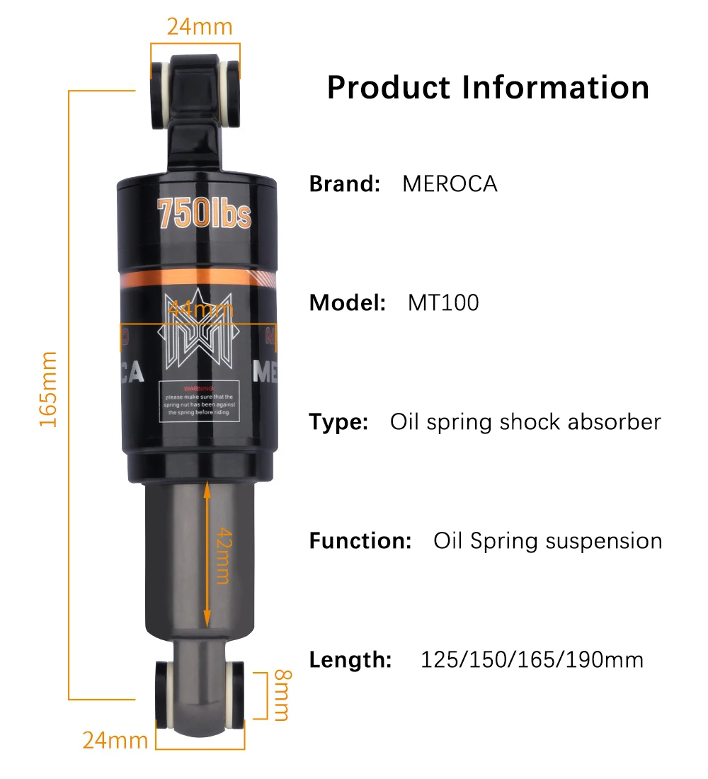 MEROCA Bicycle Oil Spring Shock Absorber 125 150 165mm 850/750/1000lbs ...