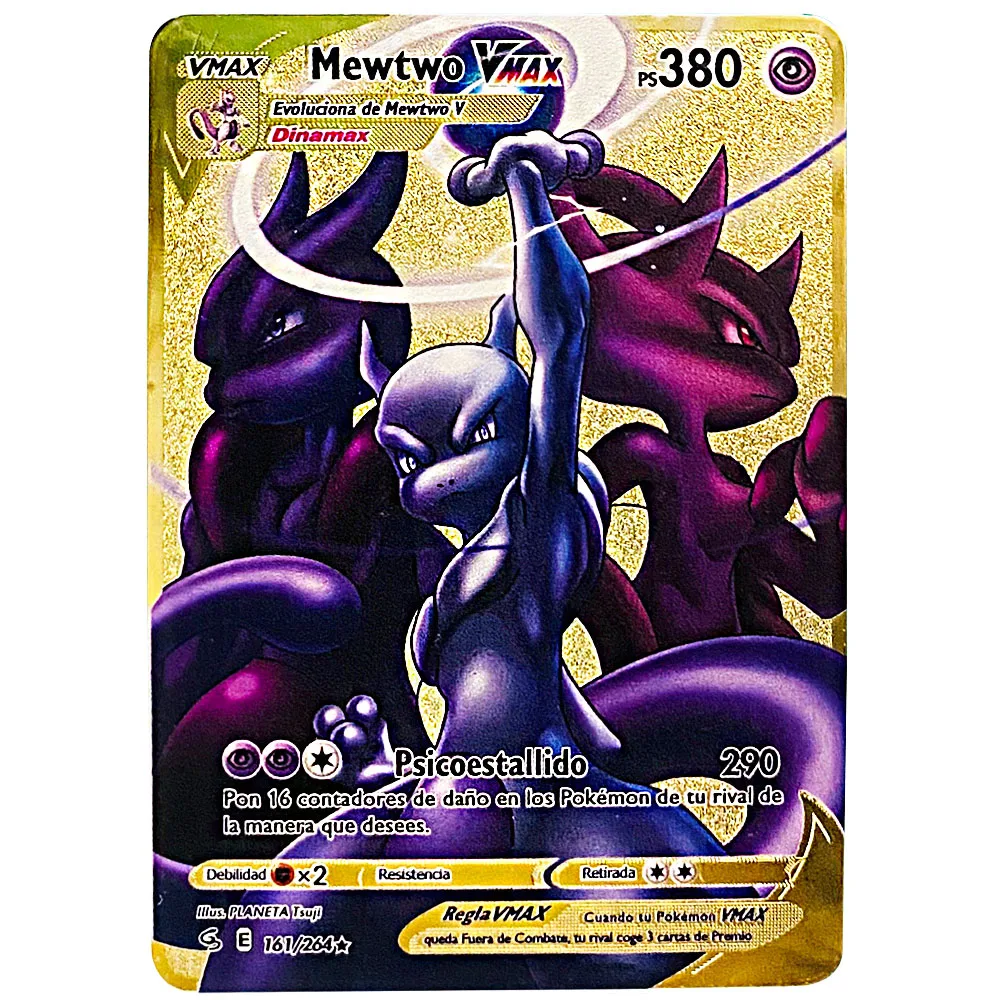 Mewtwo 스페인어 포켓몬 메탈 카드 Vmax 오리지널 피카츄 리자몽 골드 게임 컬렉션 카드| | - AliExpress