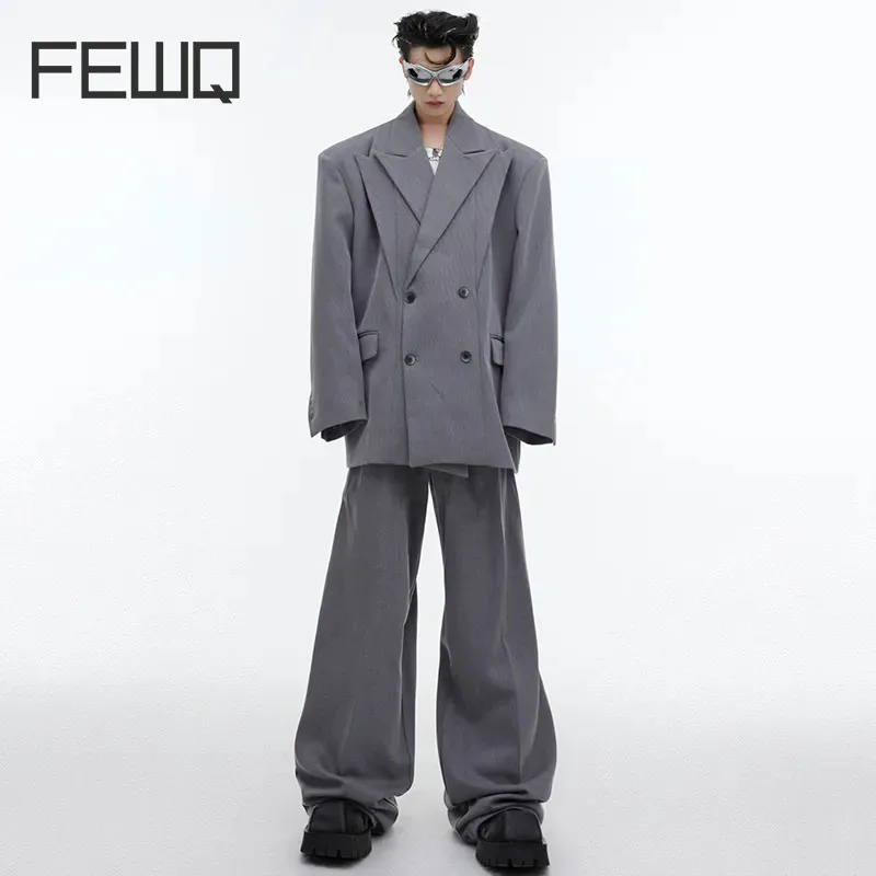 FEWQ Trend Men's Suits Niche Fashion Twill Shoulder Pad Suit Jacket Set ...