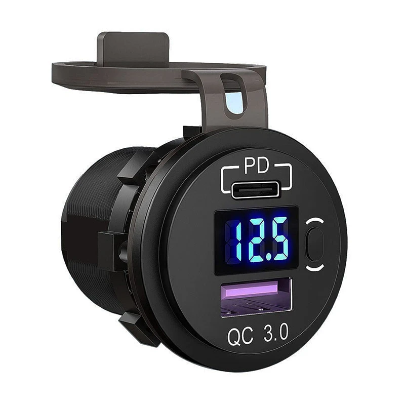 Car USB Charger QC3.0 PD Type C USB with Switch Socket for 12V/24V Vehicles Boat Motorcycle SUV ...