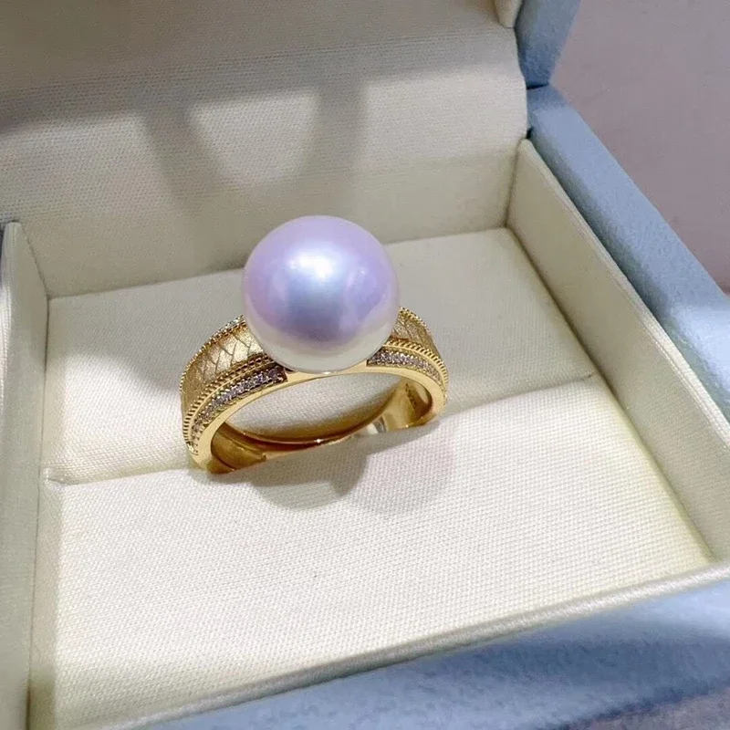 Natural Fresh Water Bright White 11-12mm Edison Round Pearl Ring with ...