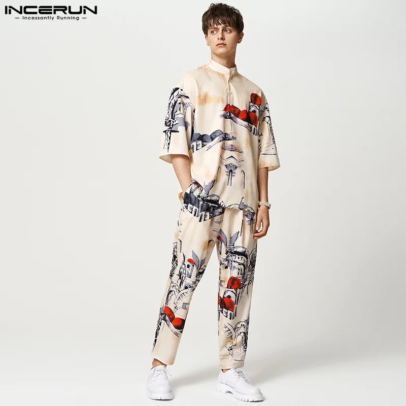 INCERUN-Camisa-de-meia-manga-masculina-e-cal-as-de-cintura-el-stica ...