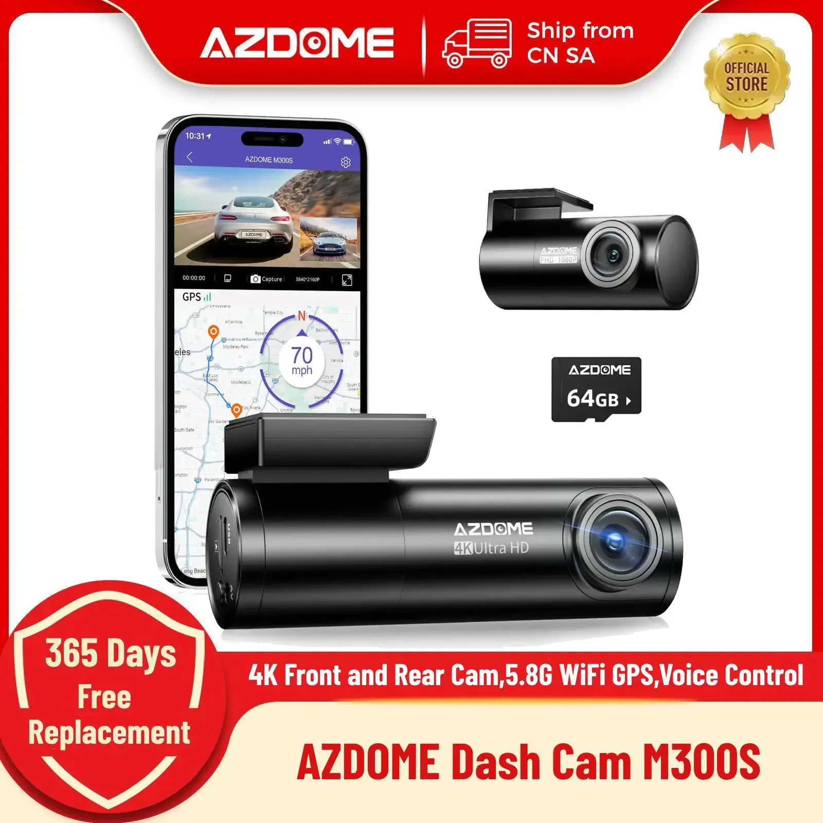 AZDOME-Dash-Cam-M300S-4K-1080P-Dual-Dash-Car-Camera-Built-in-5-8GHz ...