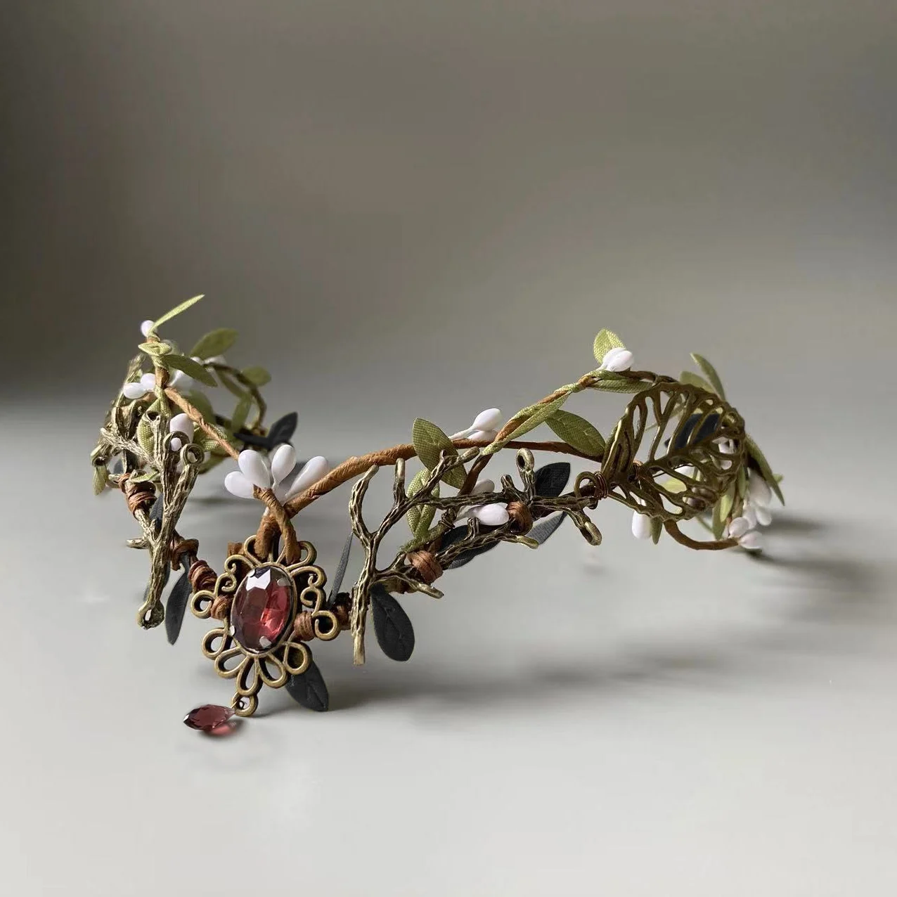 Handmade-elf-Woodland-Tiara-Forehead-Headwear-With-Black-Leaves-Antler ...