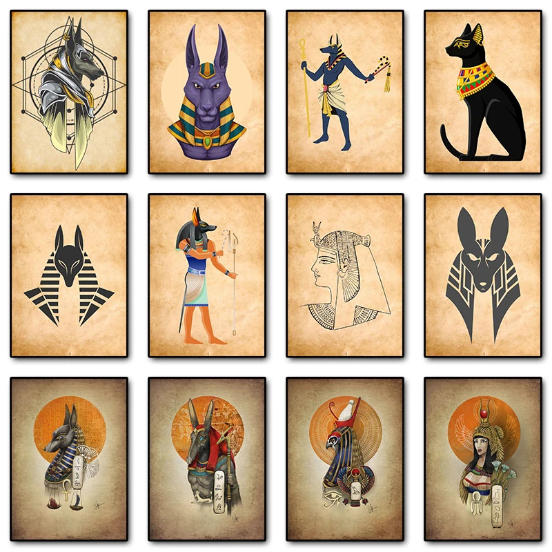 Retro Egypt Anubis Poster Print Vintage Egyptian Dog Anubis Canvas ...