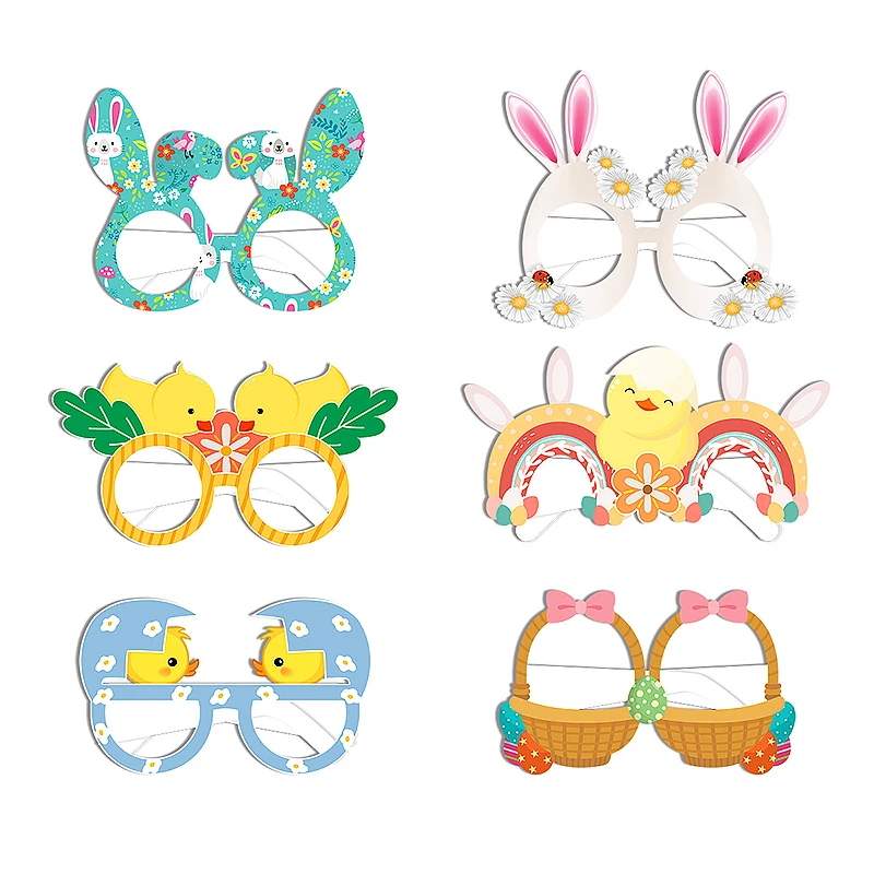 6/12pcs Easter Theme Party Paper Glasses Rabbit Easter Egg Chick Bunny ...