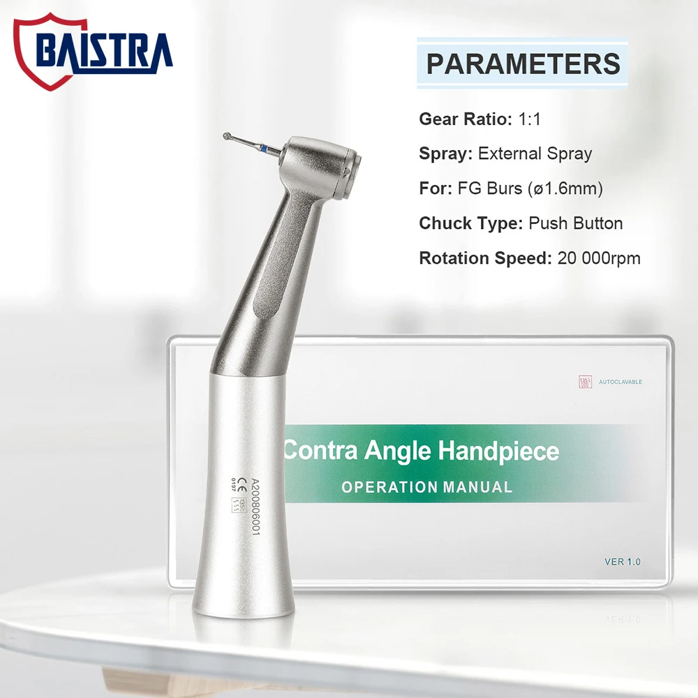 Dental Low Speed Contra Angle Handpiece for FG 1.6mm Burs 1:1 Push ...