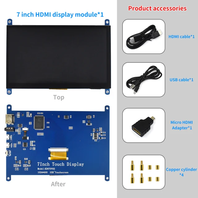7 inch 1024*600 IPS Capacitive Touch Panel TFT LCD Module Screen Display for Raspberry Pi 3 B+/4b
