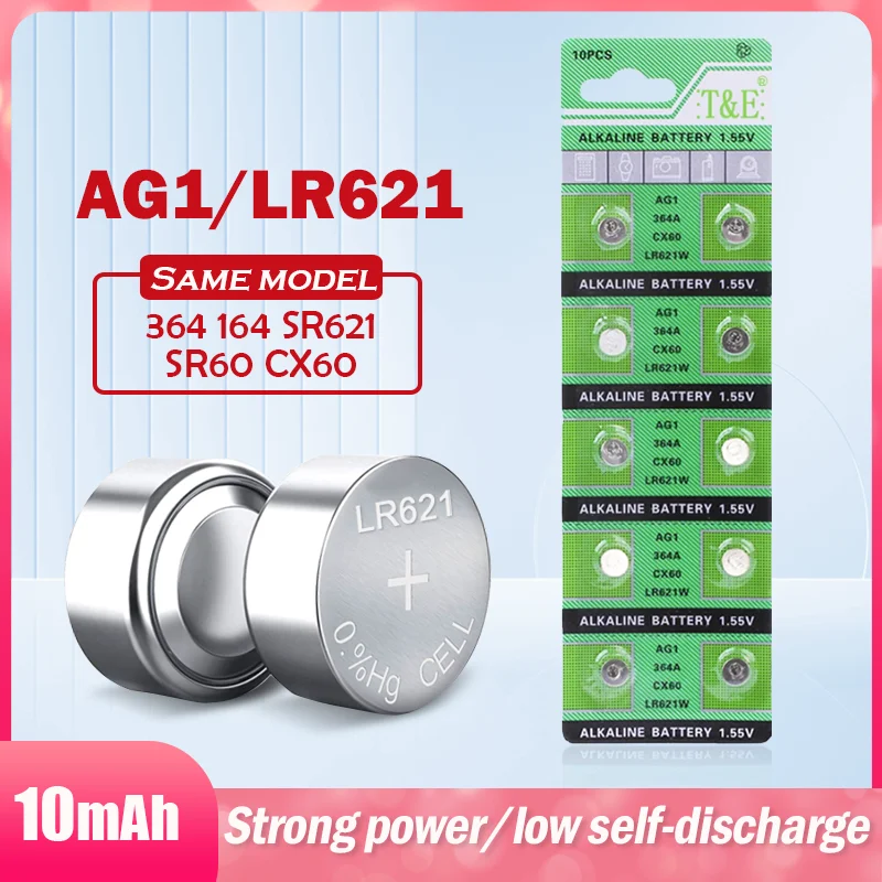 10-30PCS-AG1-LR621-1-55V-Alkaline-Battery-364-164-531-SR621-SR621SW ...
