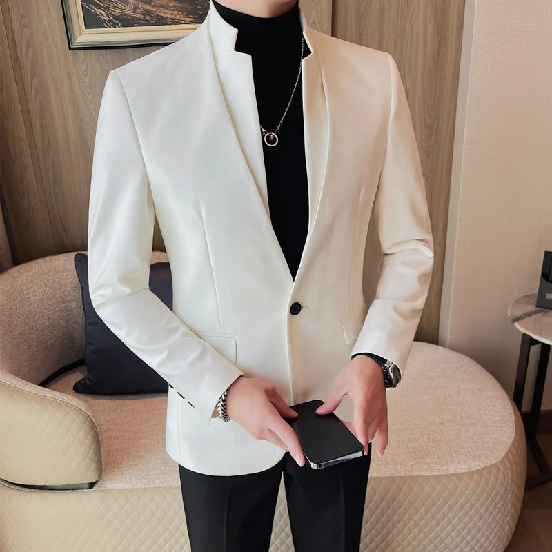 Brand Fashion Double Layer Collar Blazers Men Solid Color Casual ...