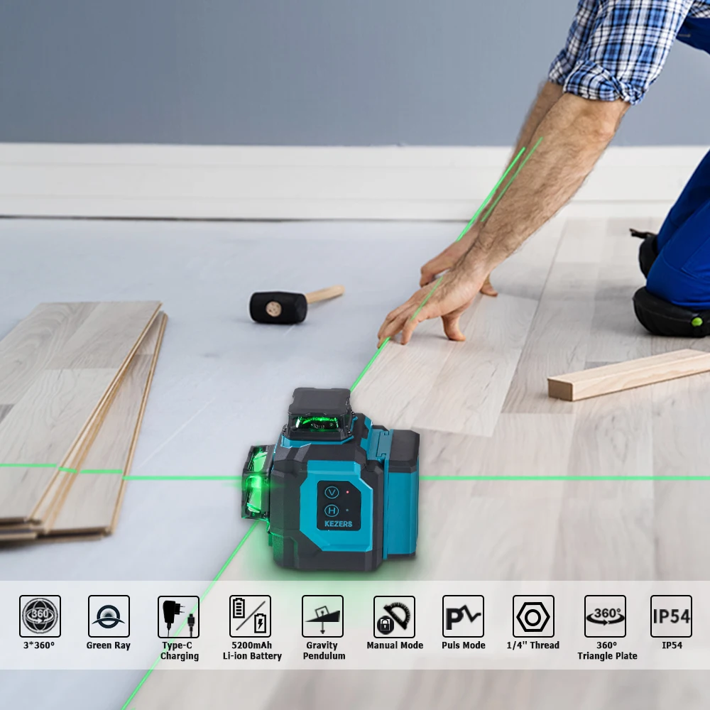 KEZERS Display Green Laser Level 16 Lines 4D 360 1PC, 43% OFF
