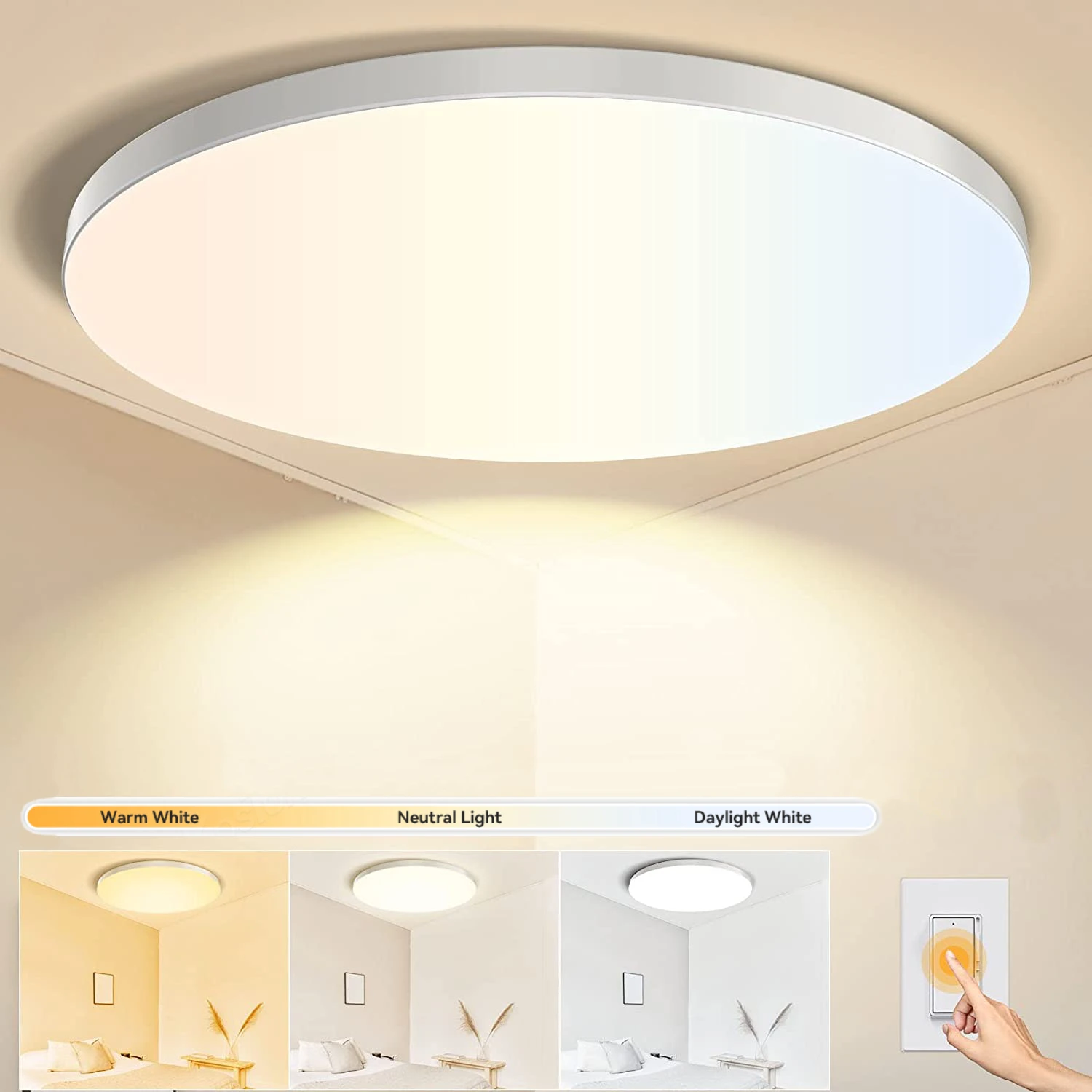 3 Colors LED Ceiling Lamp Modern Panel Ceiling Light Room Decor 220V ...