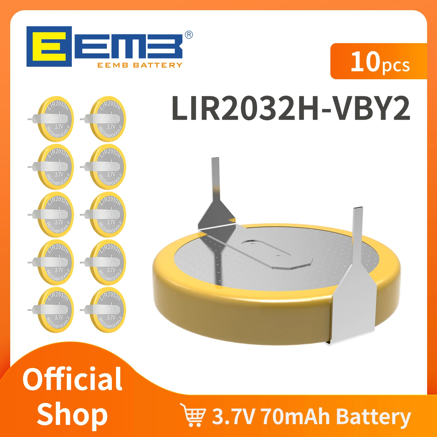 10PACKS-EEMB-LIR2032H-Rechargeable-Battery-with-Solder-Tabs-70mah-3-7V ...