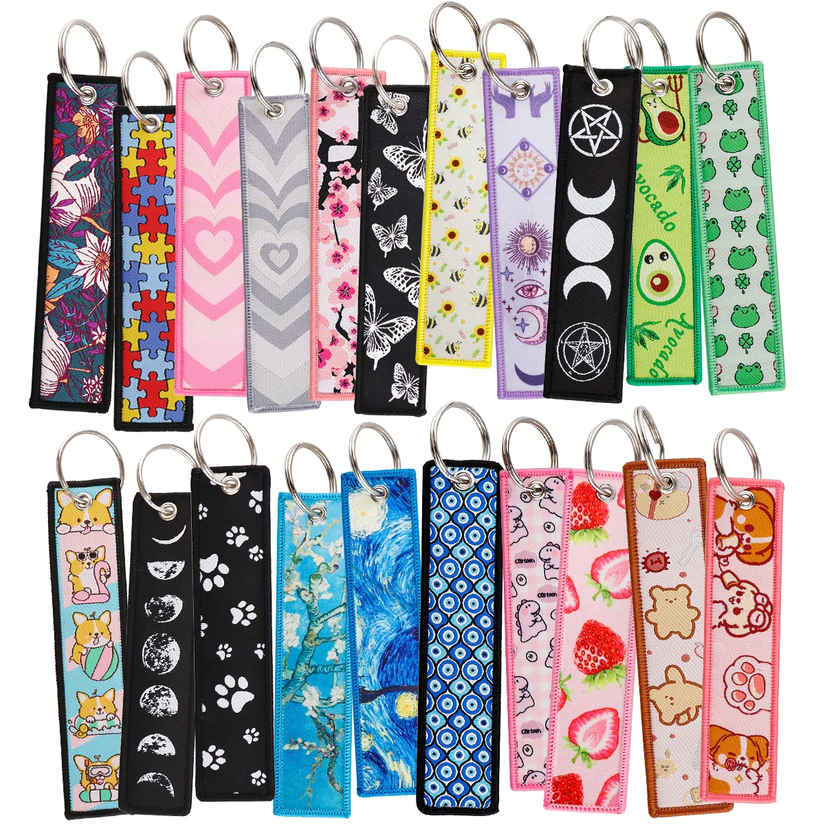 Cherry-Blossoms-Car-Keychains-for-Men-Keyring-Dog-Paw-Embroidered-Keys ...