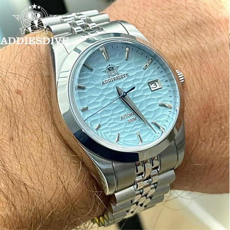 ADDIESDIVE Watch For Men 10Bar Waterproof AD2118 Jubilee Strap Sapphire ...