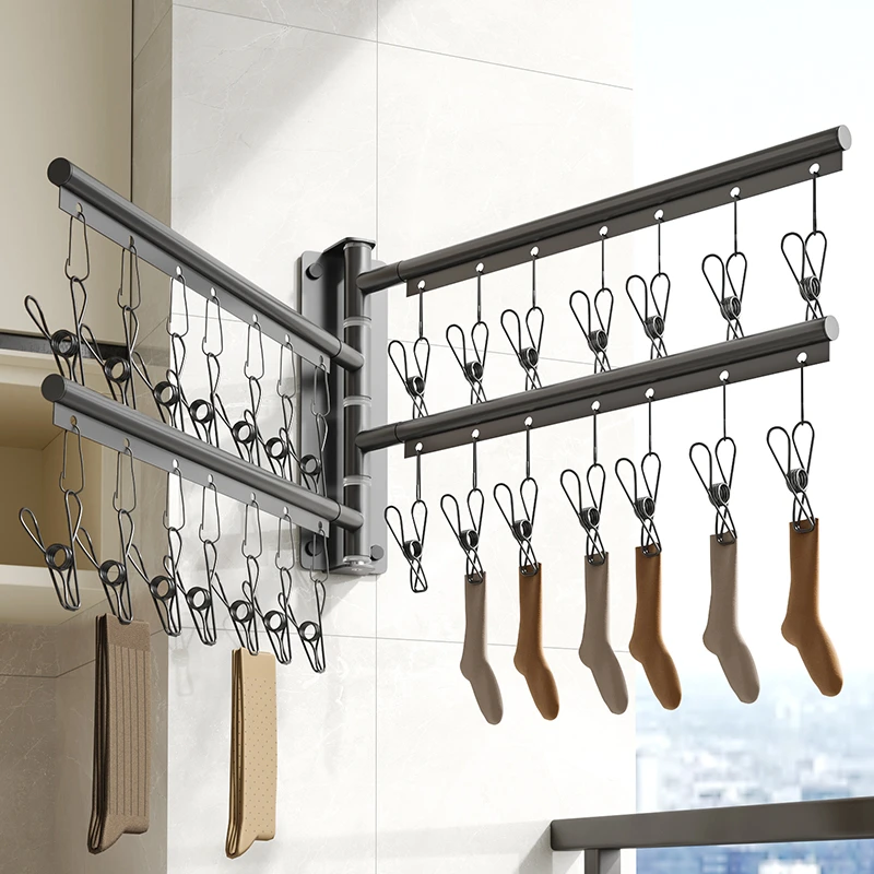Clothes Drying Hanger Flexible Windproof Clothing Rack Wall Mount ...