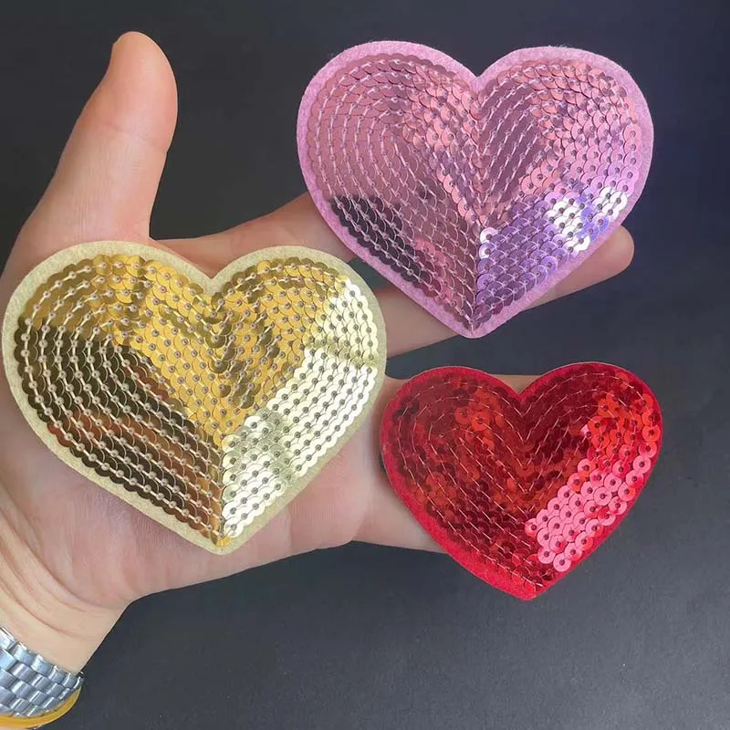 6PCS/Red,Pink, Gold Love Heart Sequin Applique Patch Thermocollants ...