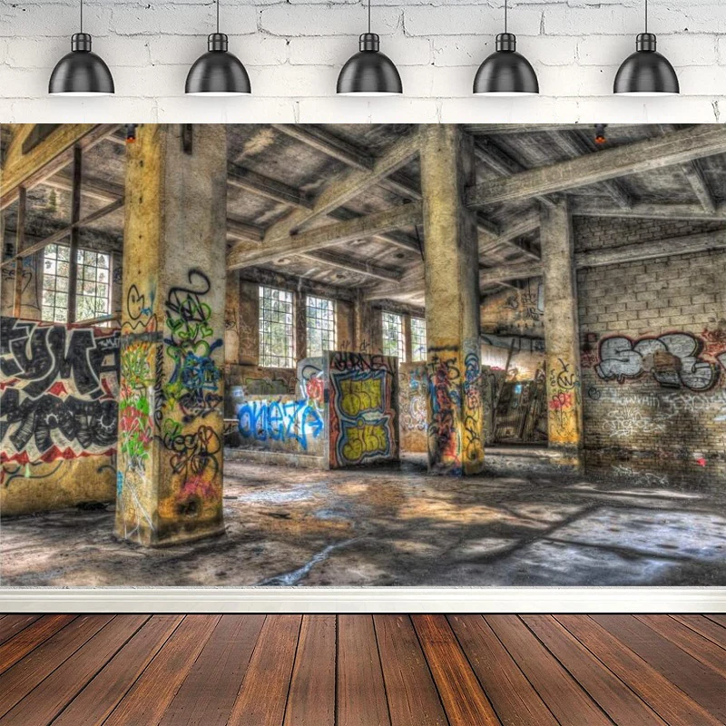 Abandoned Factory Photography Backdrop Grunge Graffiti Wall Oilpainting ...