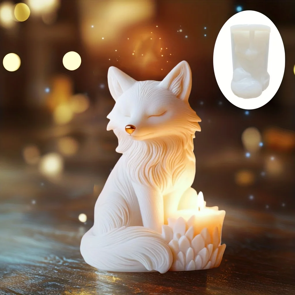 Elegant Fox Shape Candle Mold Silicone Mold Cute Eyes Closed Little Fox ...