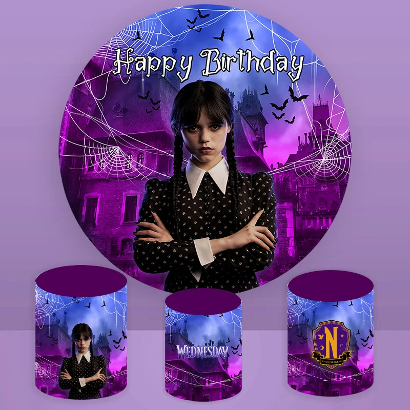 Wednesday-Addams-Round-Cover-Girl-Birthday-Baby-Shower-Backdrop ...
