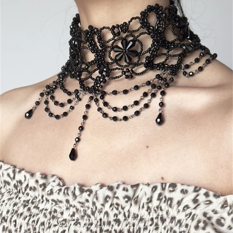 Necklace-Women-s-European-Style-Retro-Handmade-Black-BeadedMetal-Chain ...