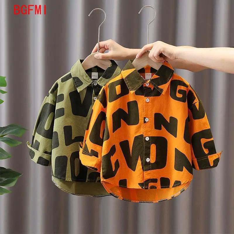2-10Y Spring Autumn Kids Boys Girl Loose Cotton Shirts 2 Colors Letter ...