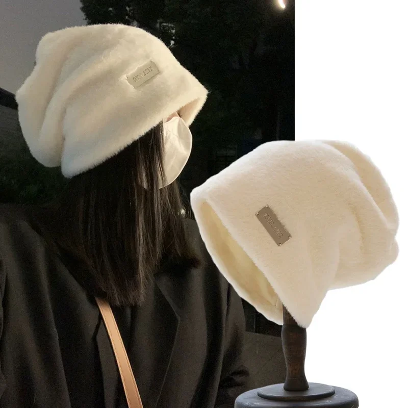 2023 Plush Beanies Hats for Women Winter Warm Solid Baggy Fleece Wool ...