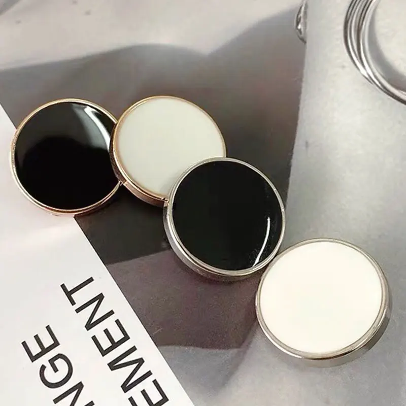 10pcs Metal Button Round Flat Alloy Buttons Black White Color Shank ...