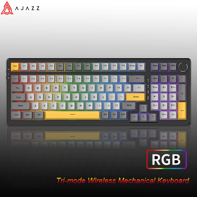 AJAZZ 게임용 기계식 키보드, RGB 100 키, 핫 스왑 키보드, 5.0 블루투스 무선 2.4G USB, PC 게이머 ...