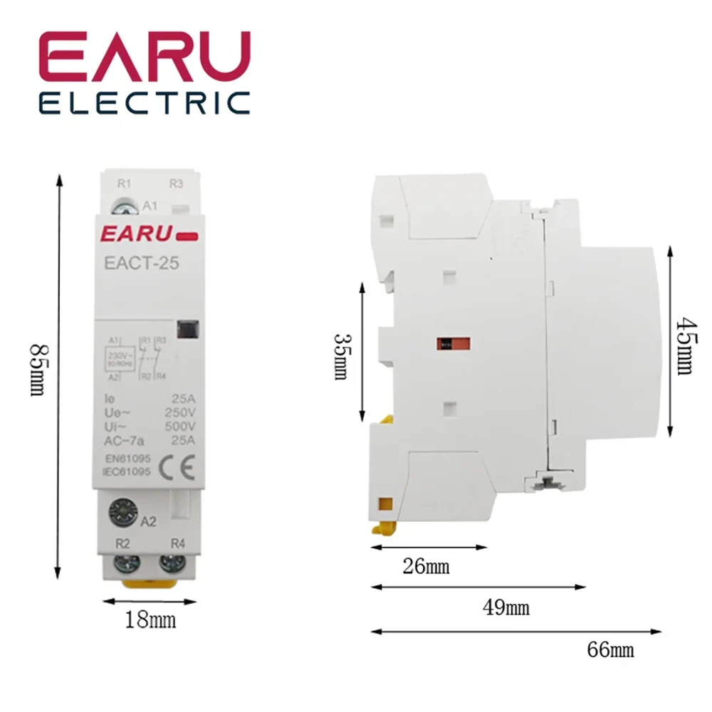 Earu EACT-2P-25A Modular AC Contactor for Earu Home Rail Mounted DIN DC ...