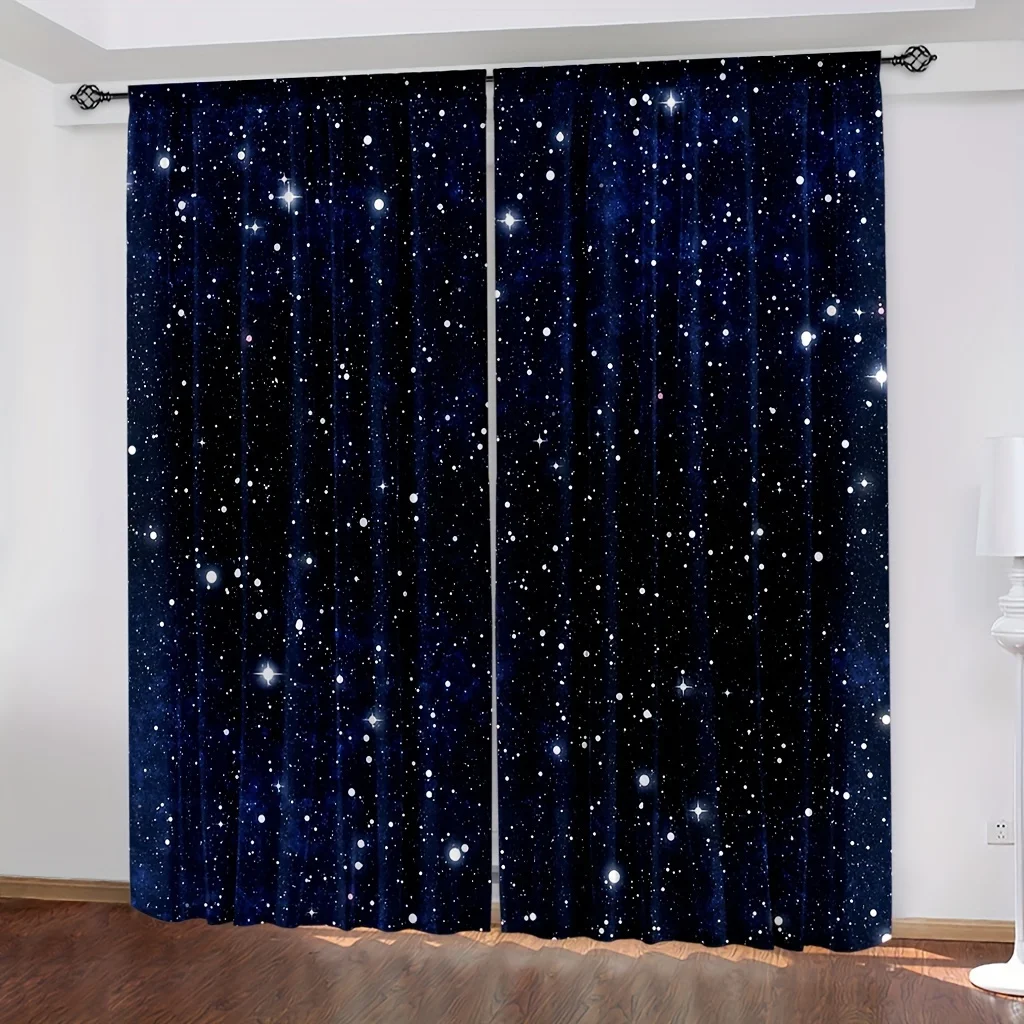 2pcs-Galaxy-Shining-Stars-Curtains-Rod-Pocket-Outer-Space-Starry-Sky ...