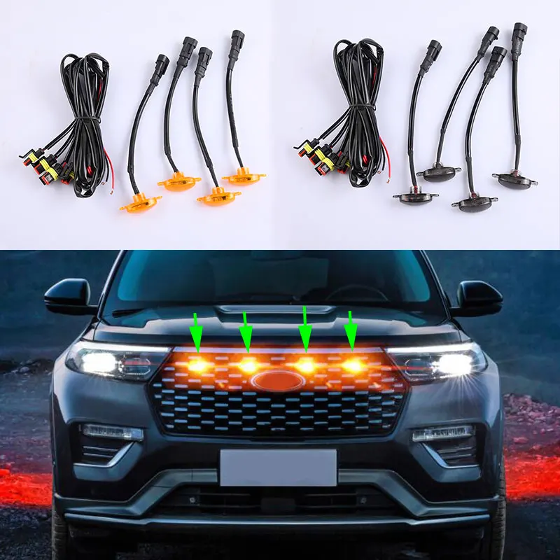 4pcs/set For Ford Explorer 2020 2021 Car Front Grille Amber Led Light ...