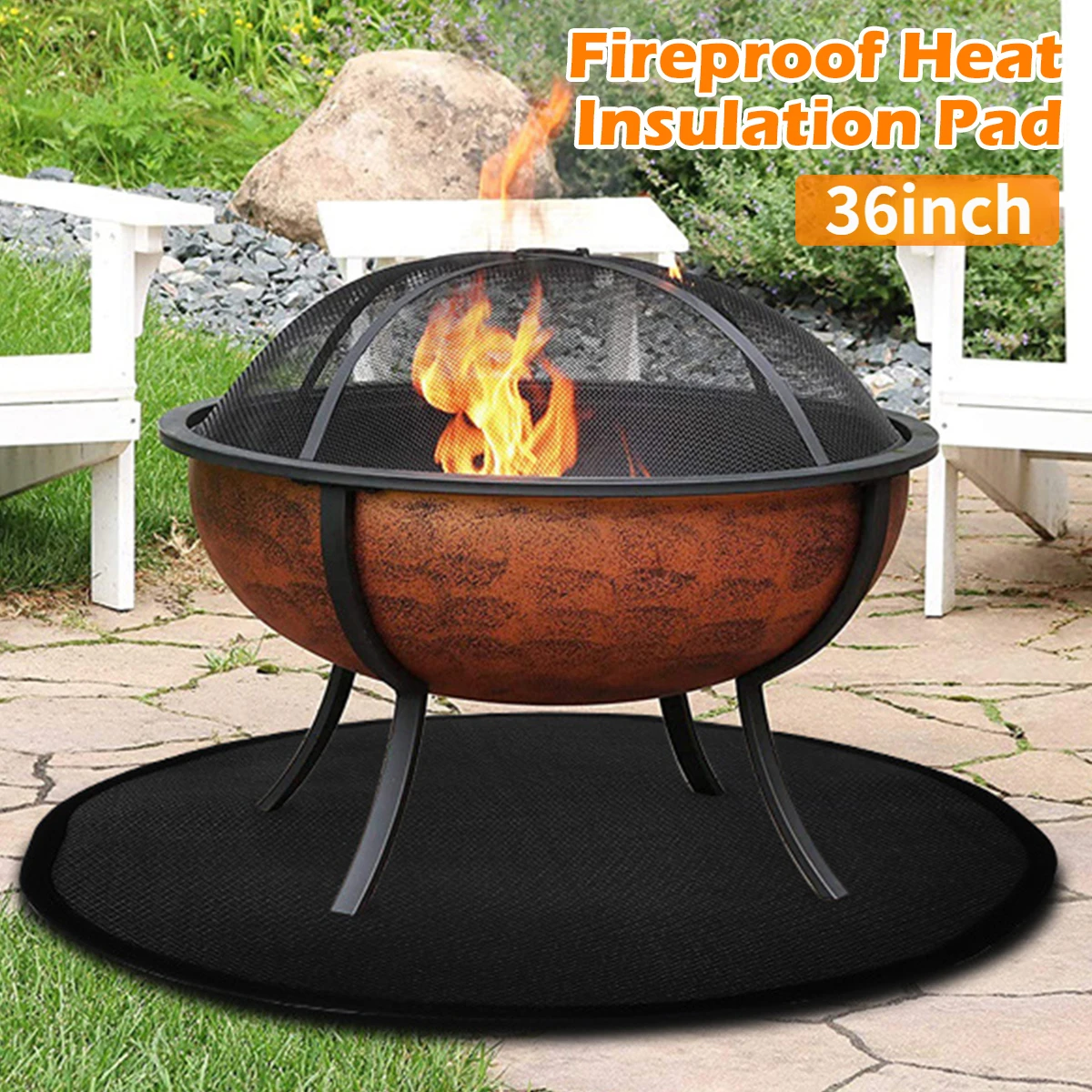Fire Pit Fireproof Mat Round Stove Fire Mat Reusbable Grill Deck ...
