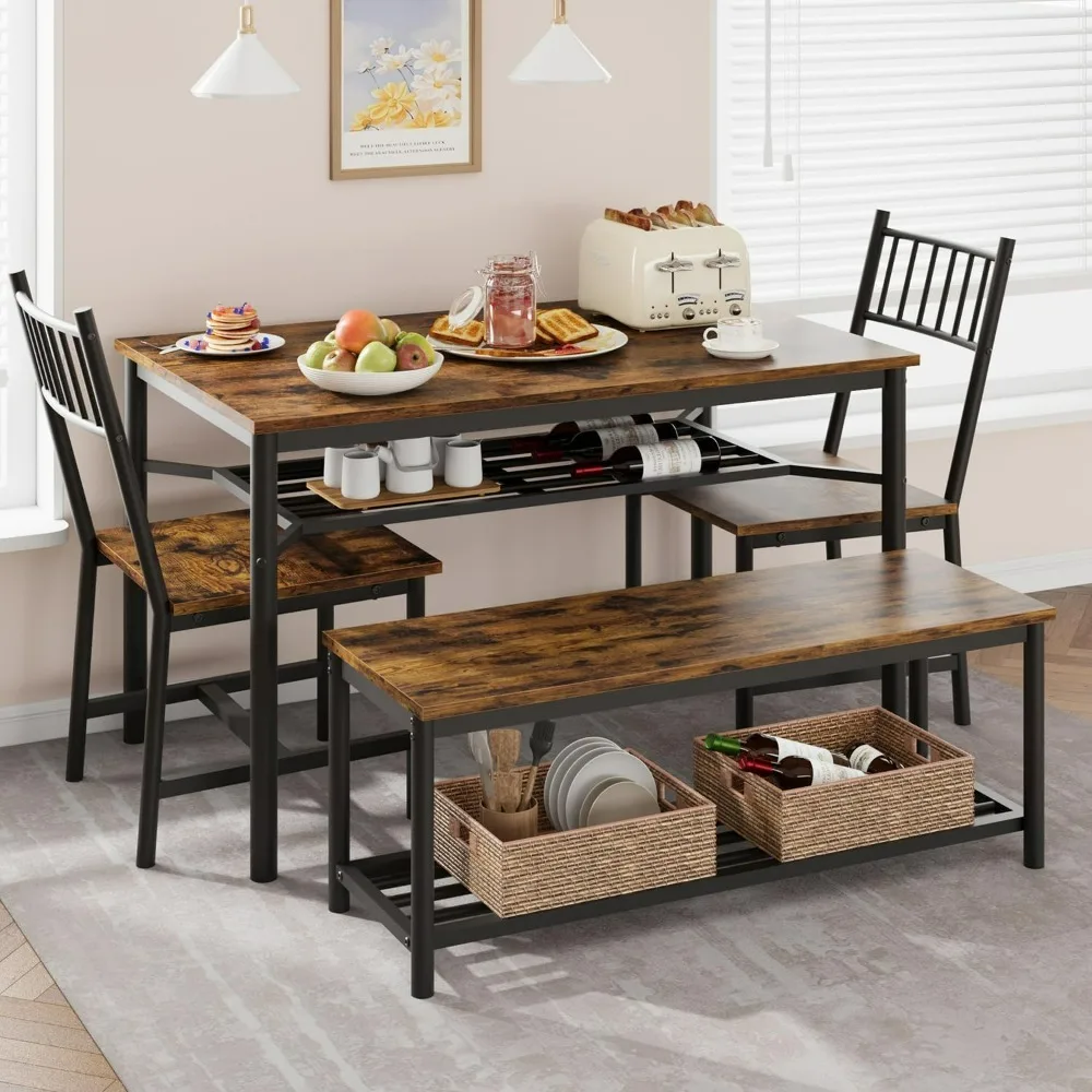 Dining Tables Set for 4, Kitchen Tables and Chairs with Storage Bench ...