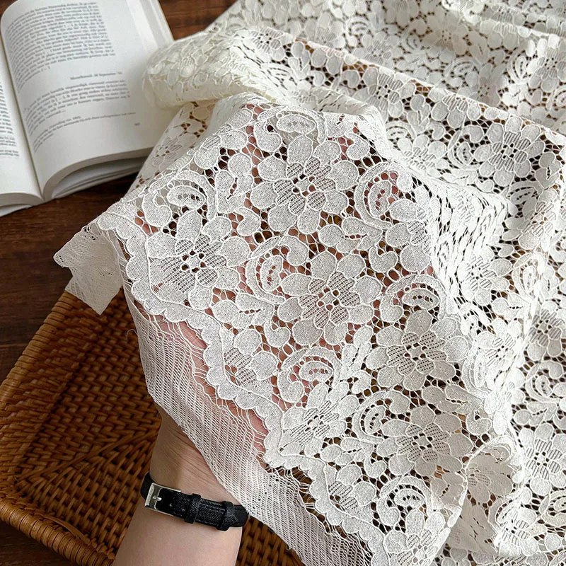 Apricot Embroidered Lace Fabric For Wedding Dresses Women's Clothing ...