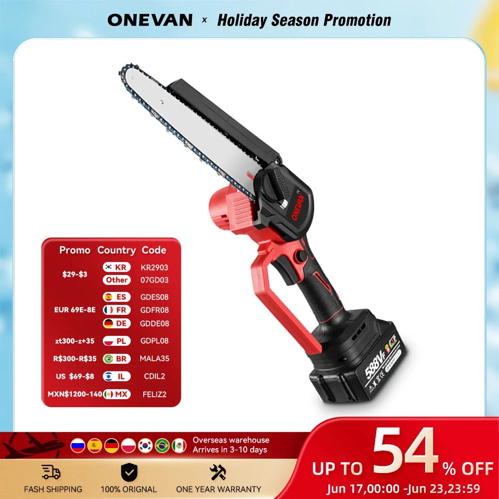 ONEVAN-8Inch-Brushless-Electric-Chainsaw-Cordless-Portable-Electric-Saw ...