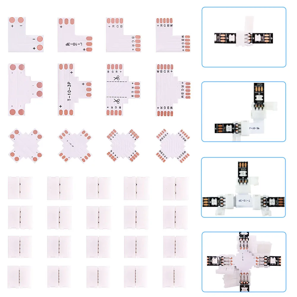 LED-Strip-Free-Soldering-Led-Connector-2PIN-3PIN-4PIN-5PIN-L-T-X-Shape ...
