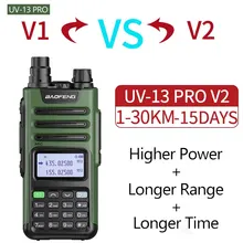 BaoFeng UV-13 PRO V1 V2 고출력 듀얼 밴드 워키토키, C타입 충전기, 16 km 장거리, UV13 트랜시버 햄, 양방향 라디오
