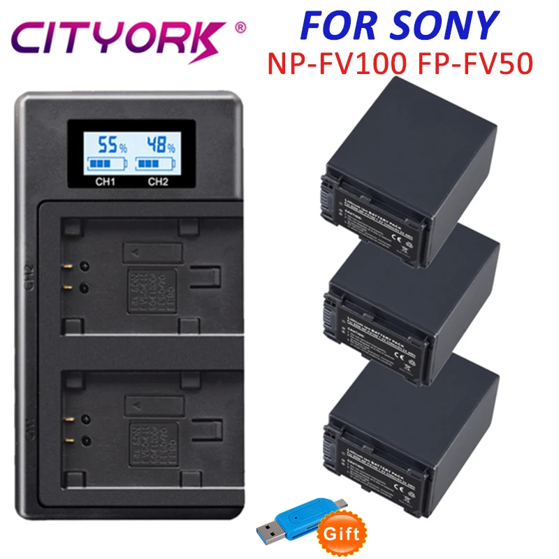 Batería de cámara NP FV100 NP FV100 FV100, Cargador USB LCD para Sony NP FV30, NP FV50, SX83E ...