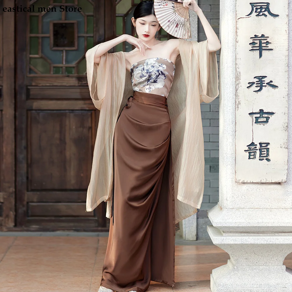 New Chinese Style Hanfu Sets Women Elegant Cheongsams Sexy Mesh Robe ...