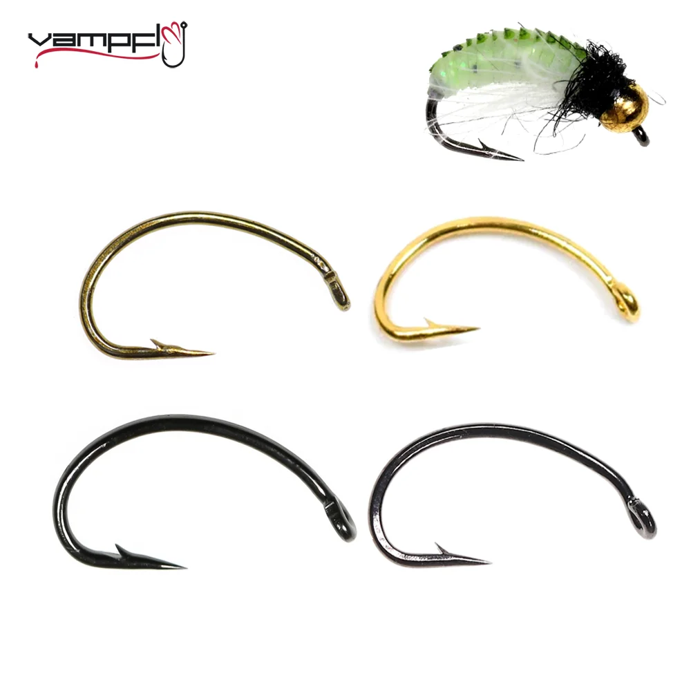 50PCS Down Eye Curved Shank Fly Hook Scud Shrimp Grubs Pupae San Juan Worms and Nymphs Fly Tying ...