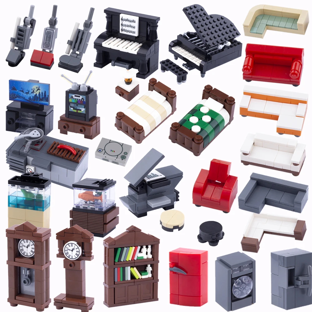 MOC City House Building Block Kitchen Office Bedroom Piano Bed Sofa ...
