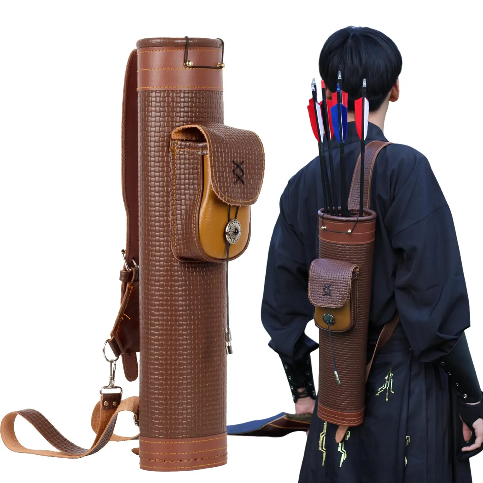 Arrow-Quiver-Holder-Traditional-Leather-Quiver-Adjustable-Strap-Pocket ...