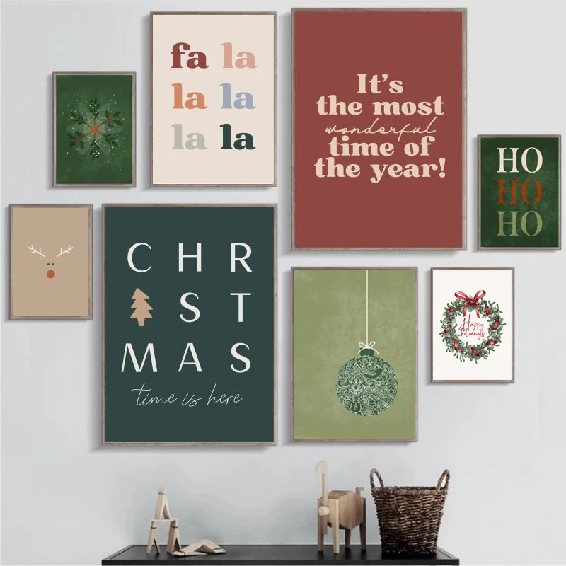 Christmas-Decoration-Tree-Wreath-Wall-Art-Poster-Merry-Christmas-Poster ...